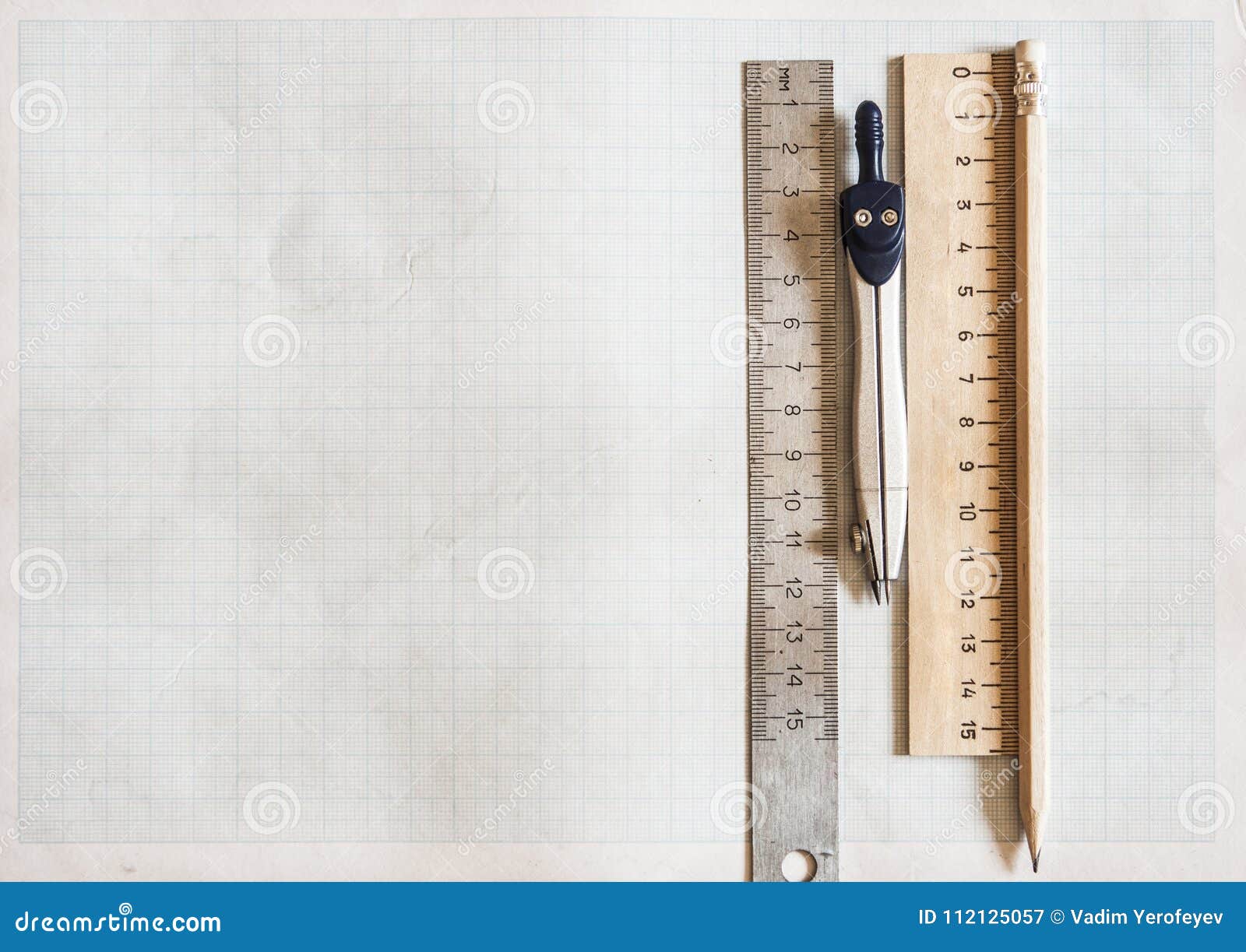 Pencil, Compass and Rulers on Graph Paper Background Stock Image ...