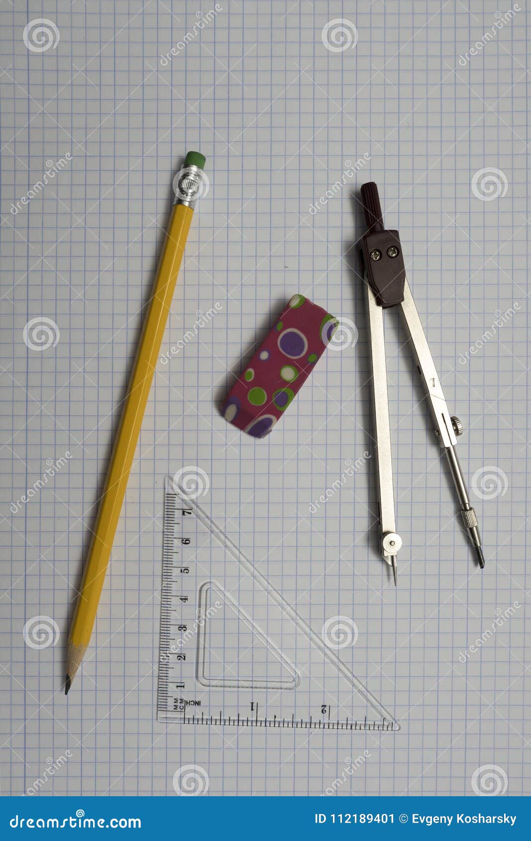 Geometry Set with Pencil, Compasses, Eraser and Triangle. Stock Image ...
