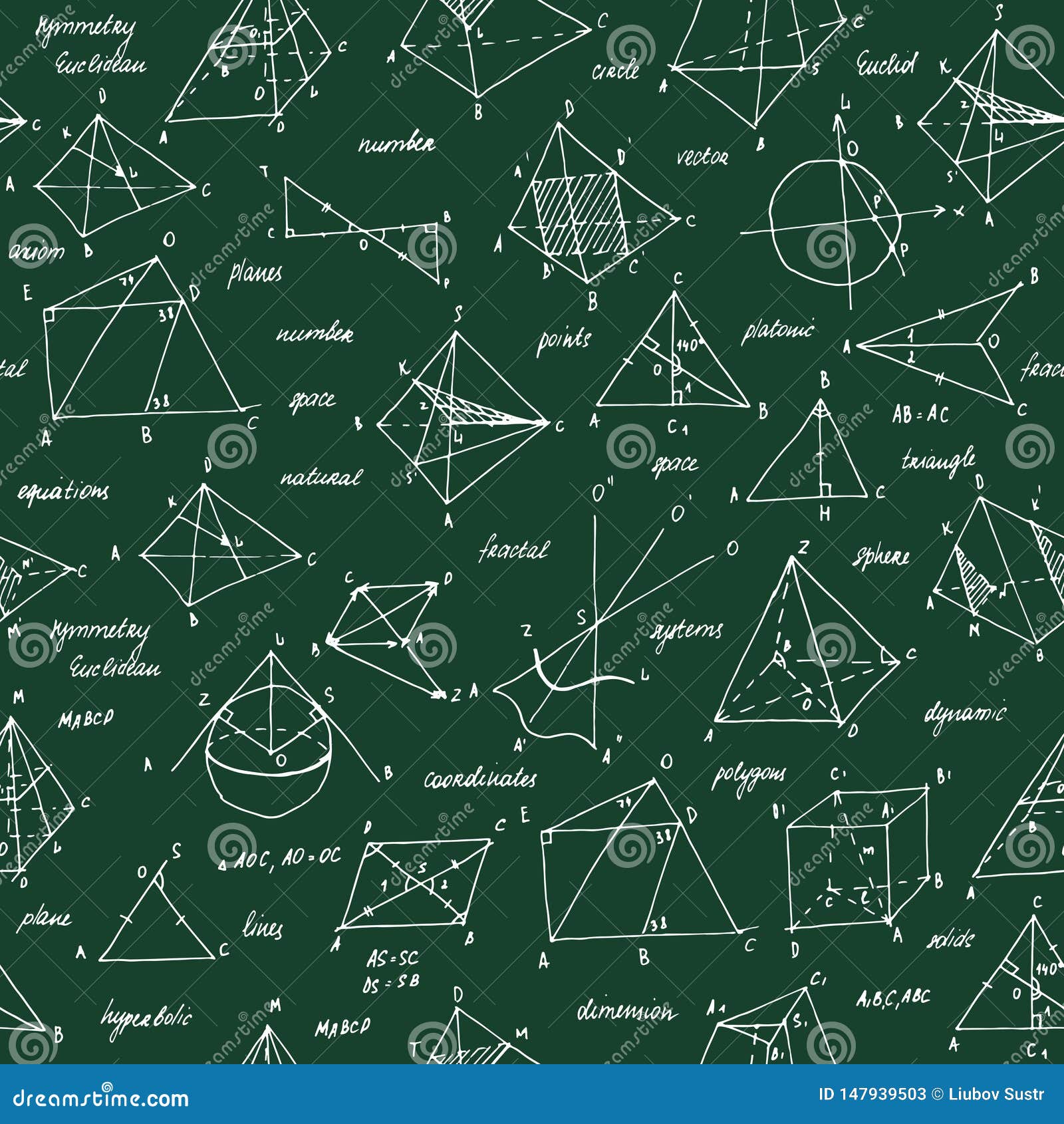 Geometry Sketch. Seamless Texture. School Blackboard with the Sketches ...