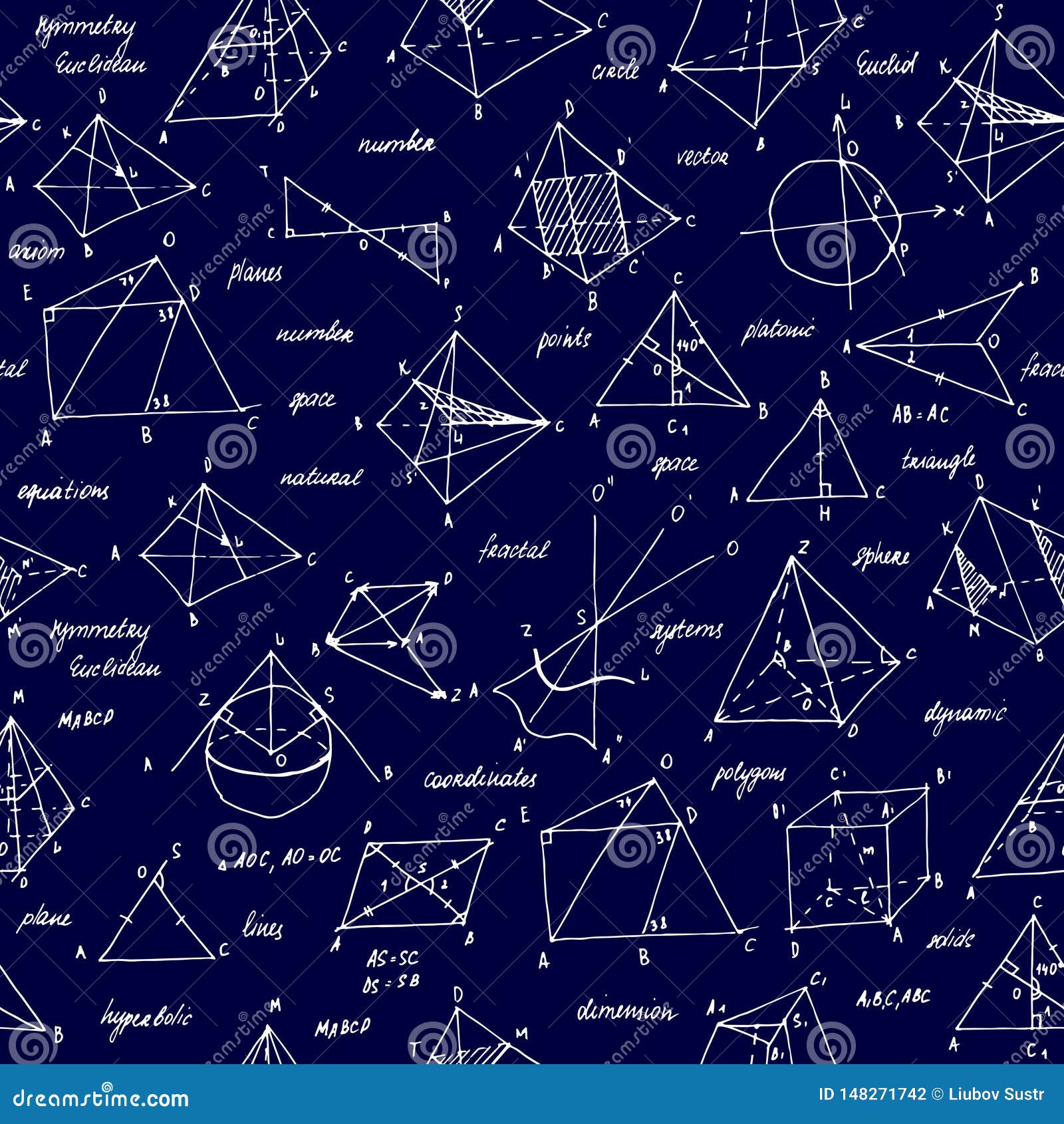 Geometry Sketch. Seamless Texture. School Blackboard with the Sketches ...