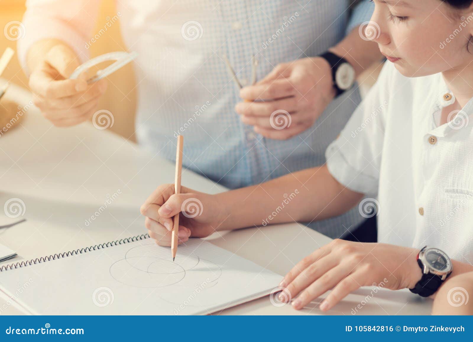 Pleasant Smart Boy Drawing Circles Stock Photo - Image of modern ...