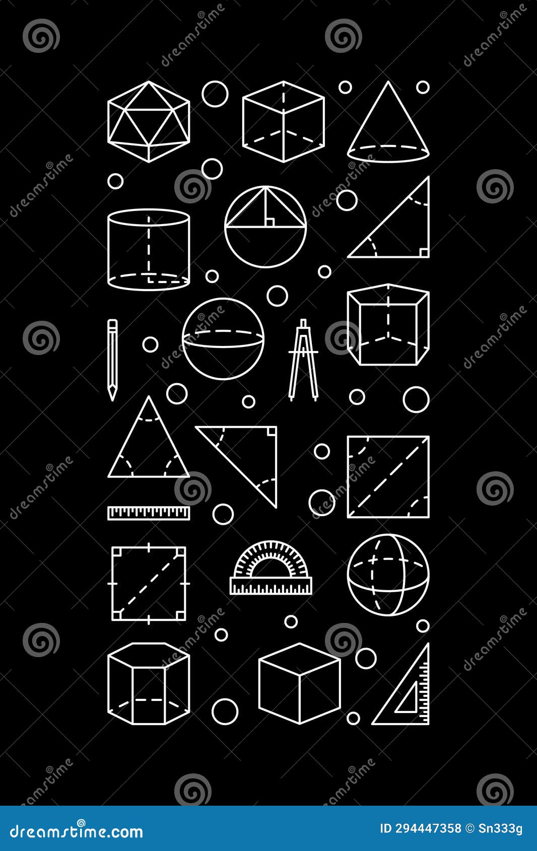 Geometry and Trigonometry Vector Math Concept Vertical Thin Line Banner ...