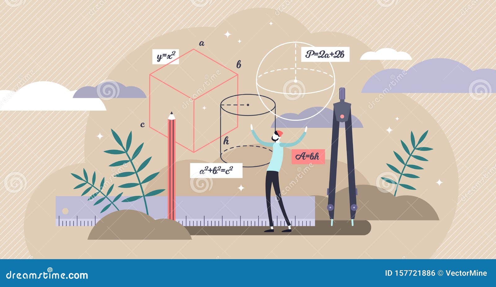 Geometry Vector Illustration. Flat Tiny Mathematics Study Persons ...