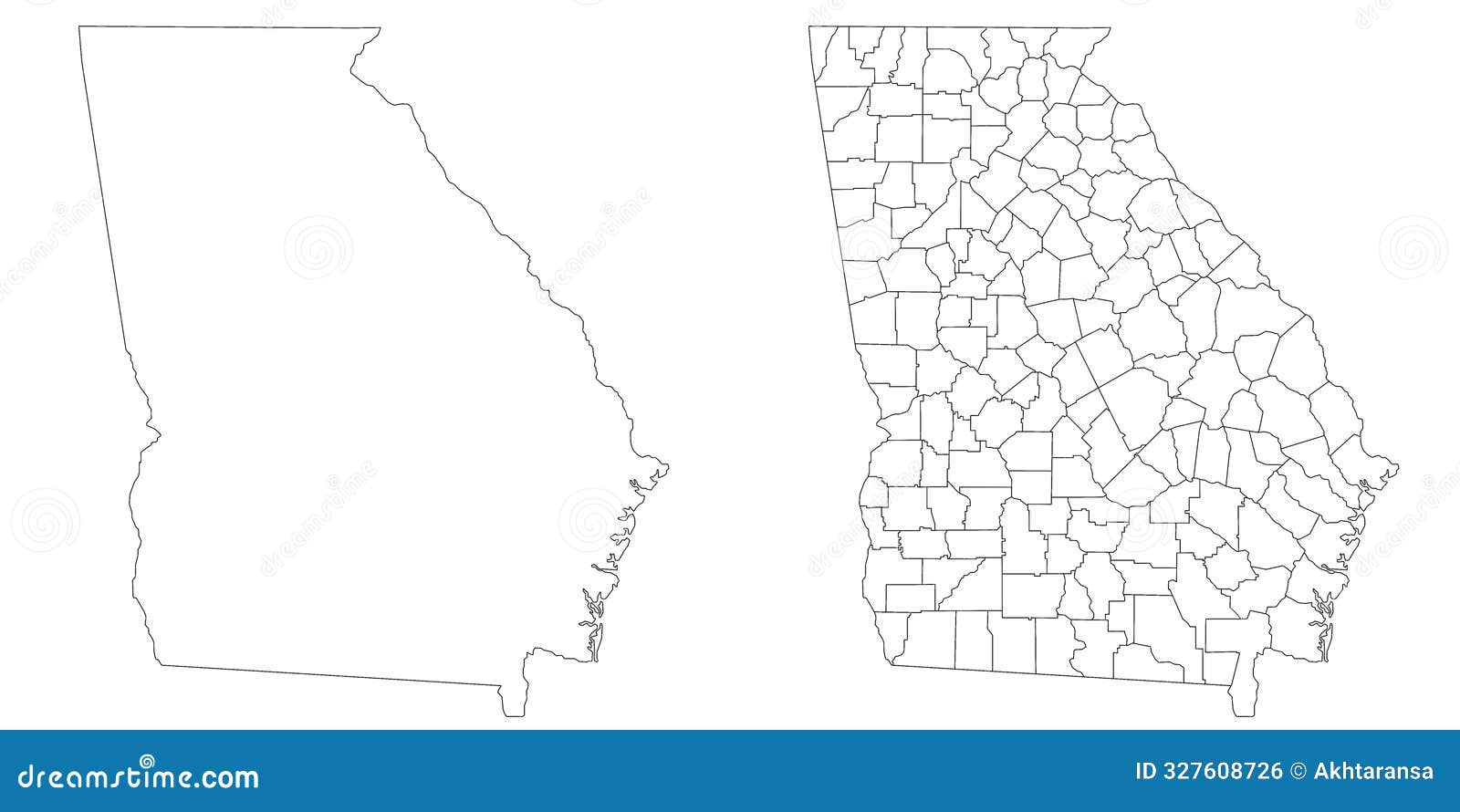 Georgia Administrative Map, Georgia Outline and Counties State Map Set ...