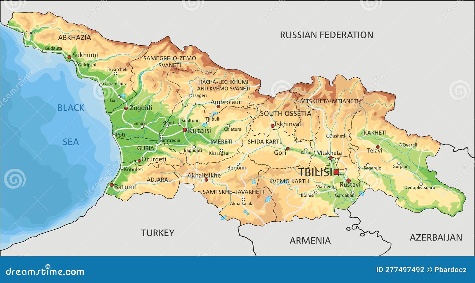 Detailed Georgia Physical Map with Labeling. Stock Vector ...
