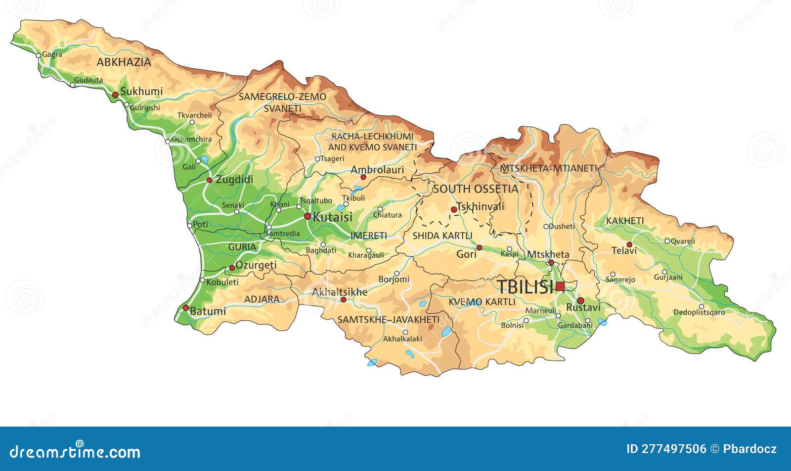 Detailed Georgia Physical Map with Labeling. Stock Vector ...