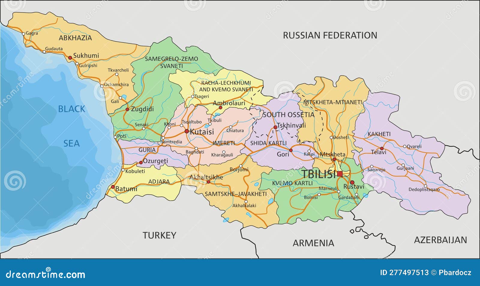 Georgia - Detailed Editable Political Map with Labeling. Stock Vector ...