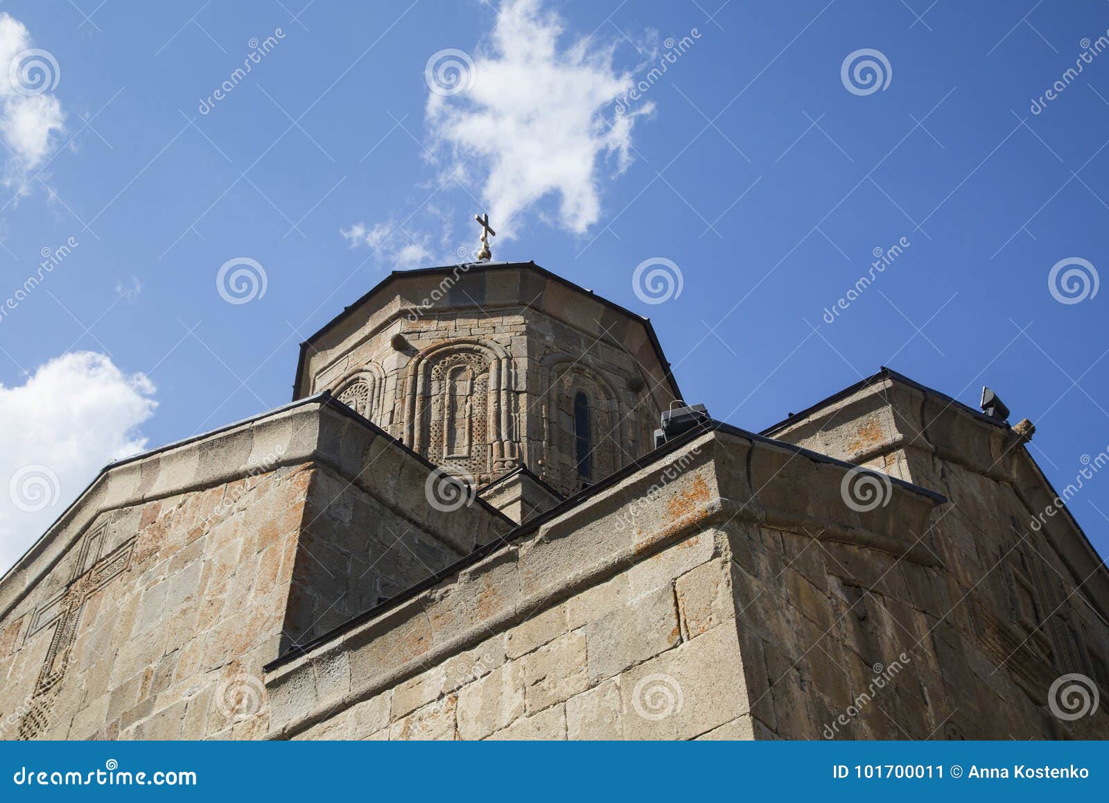 Georgia. Ancient Gergetsky Temple of the Holy Trinity. Facade De Stock ...