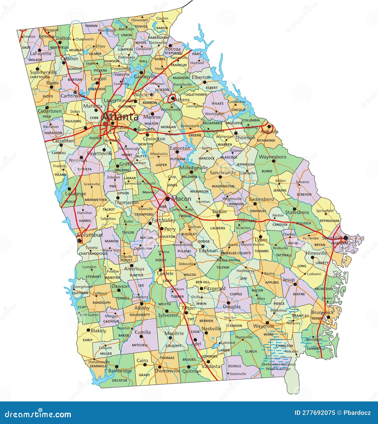 Georgia - Detailed Editable Political Map With Labeling. Cartoon Vector ...