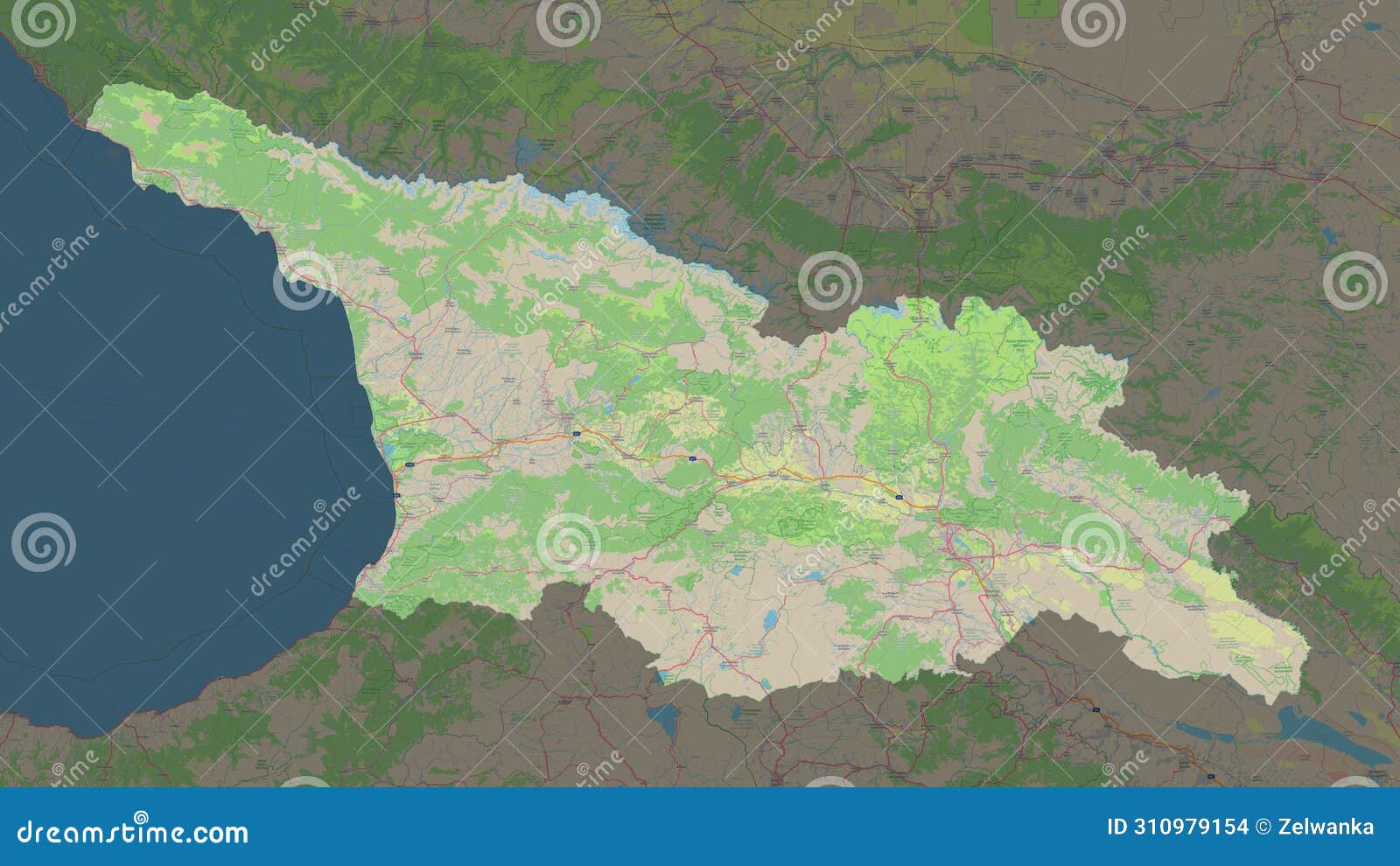 Georgia Highlighted. Topo German Stock Illustration - Illustration of ...