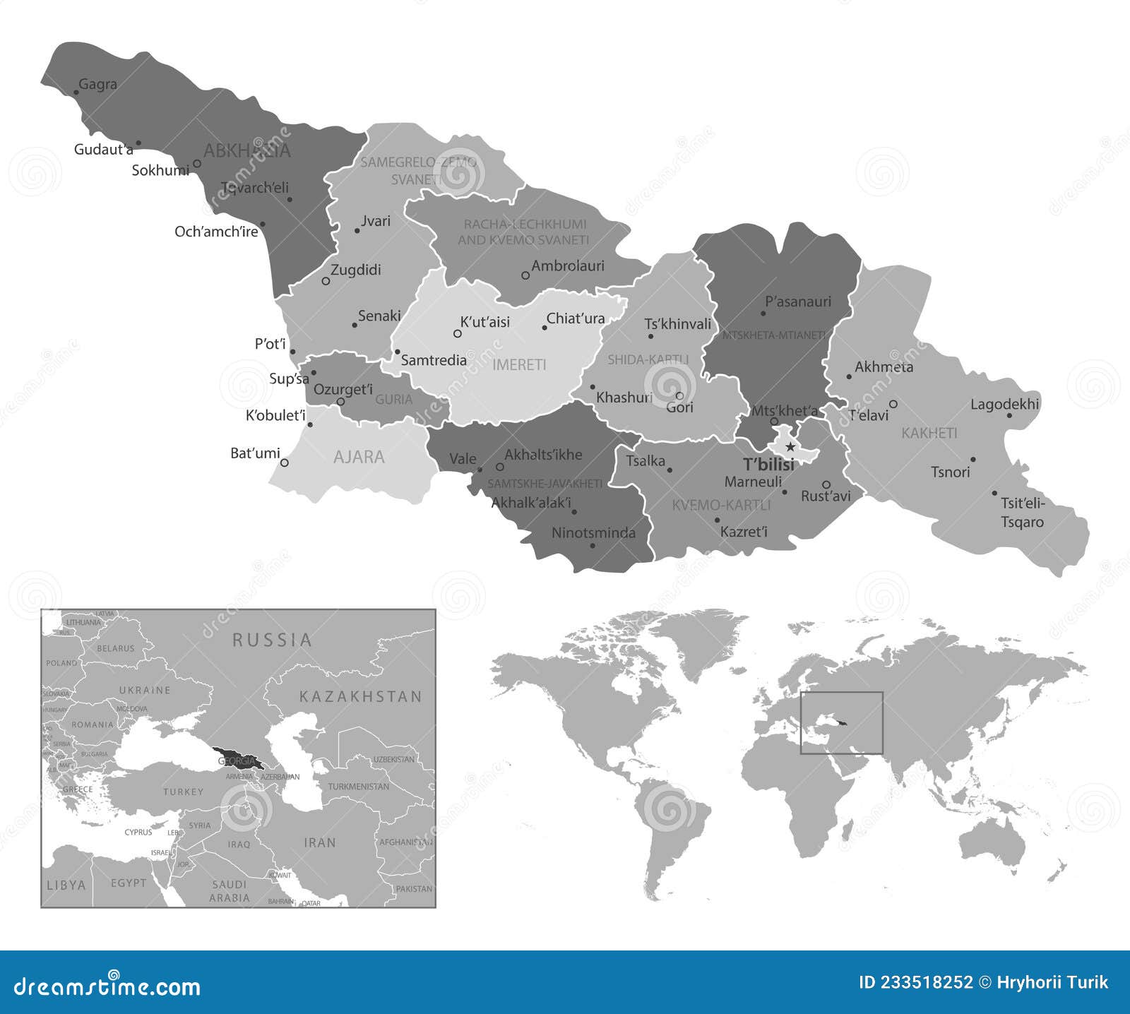 Georgia Detailed Map Highlighted On Blue Rounded World Map Vector ...