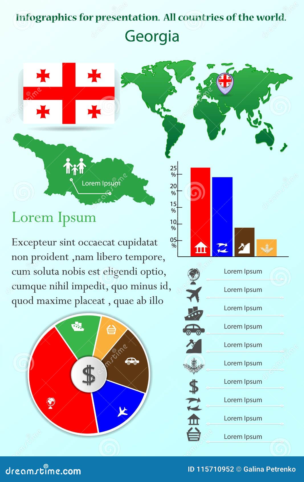 Georgia Map Infographics Vector Template With Regions And Pointer Marks ...