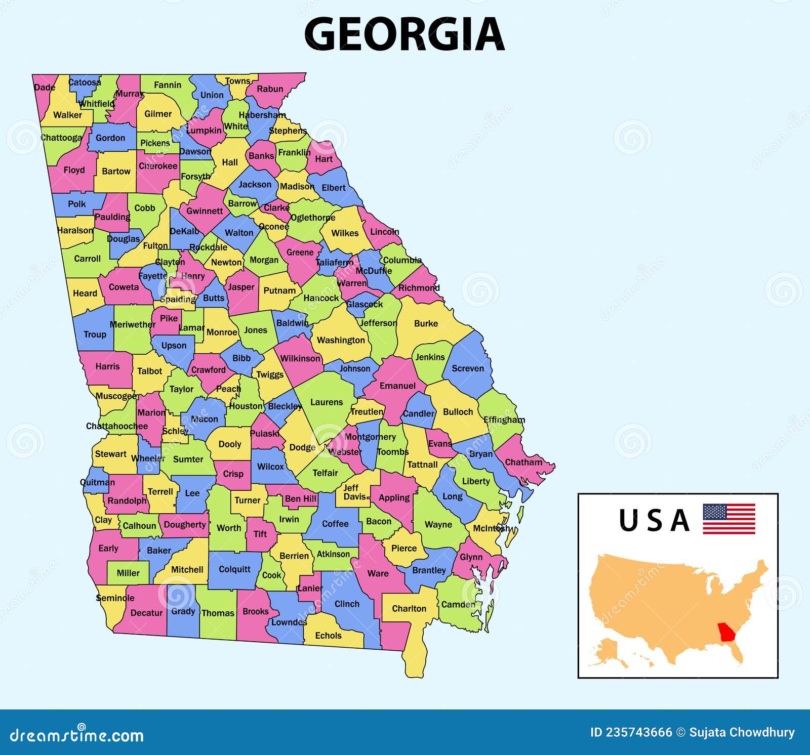Georgia Map. District Map Of Georgia. Map Of Georgia In Color With ...