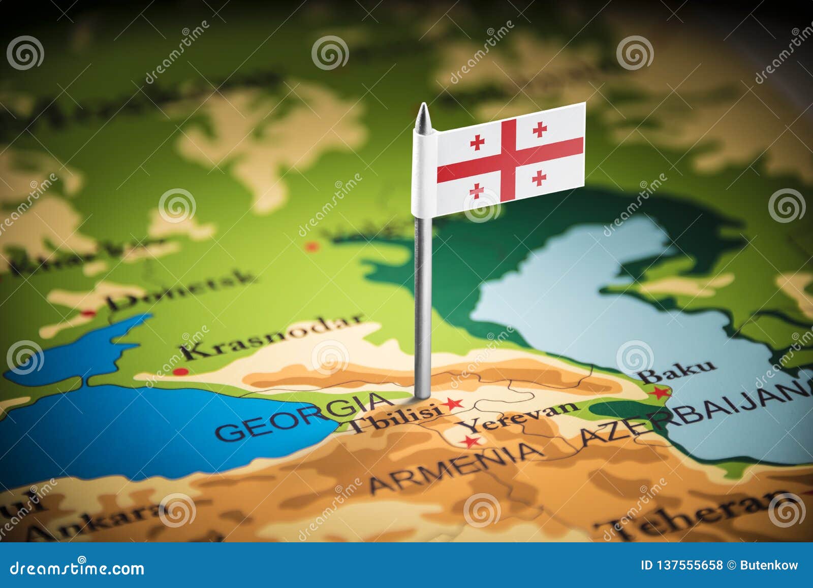 Georgia Marked with a Flag on the Map Stock Photo - Image of government ...