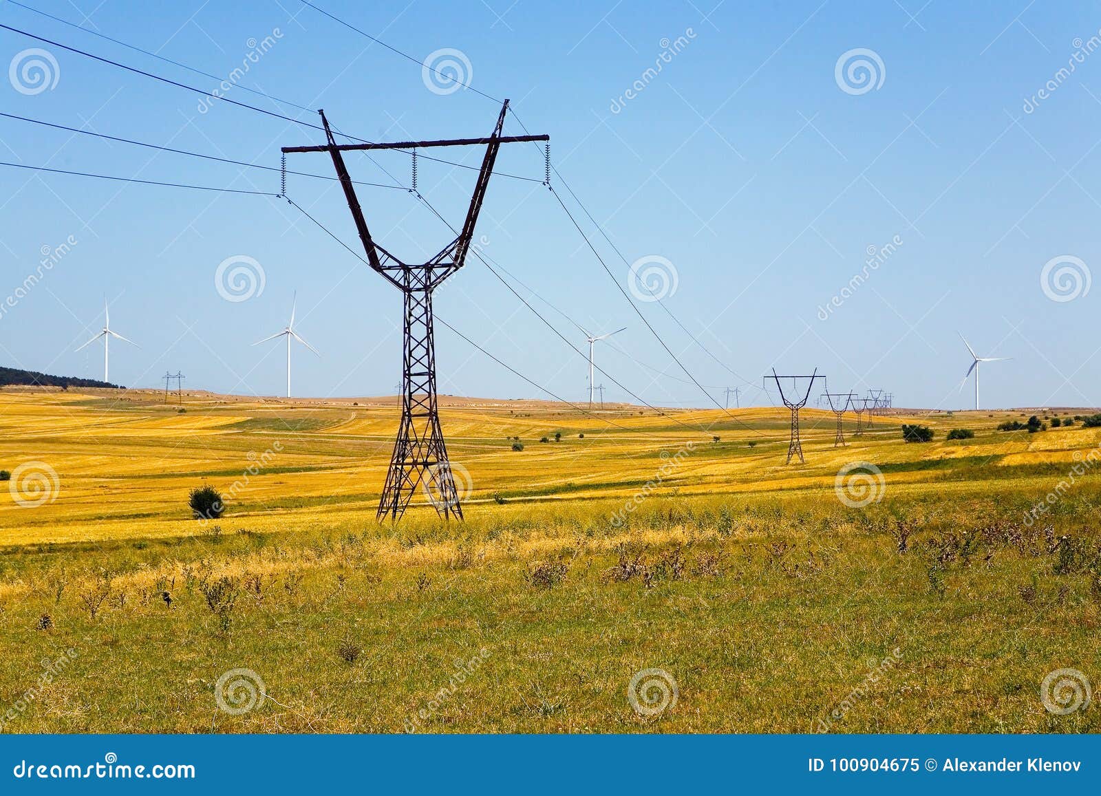 Georgia`s Wind Power Stations and High-voltage Power Lines. Stock Image ...