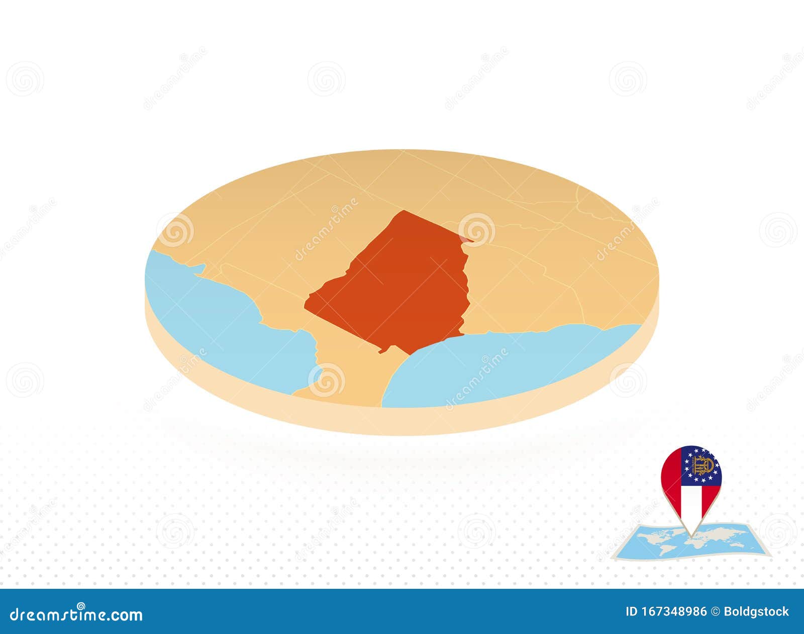 Georgia State Map Designed in Isometric Style, Orange Circle Map Stock ...