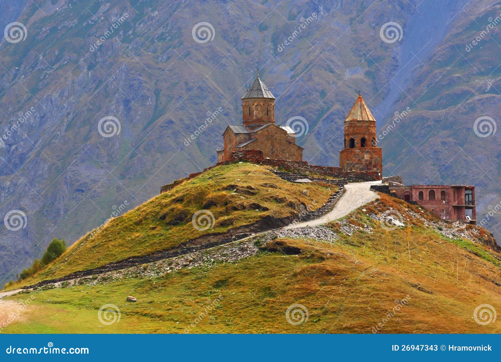 Georgia, Tsminda Sameba Gergetis Church Stock Image - Image of extreme ...