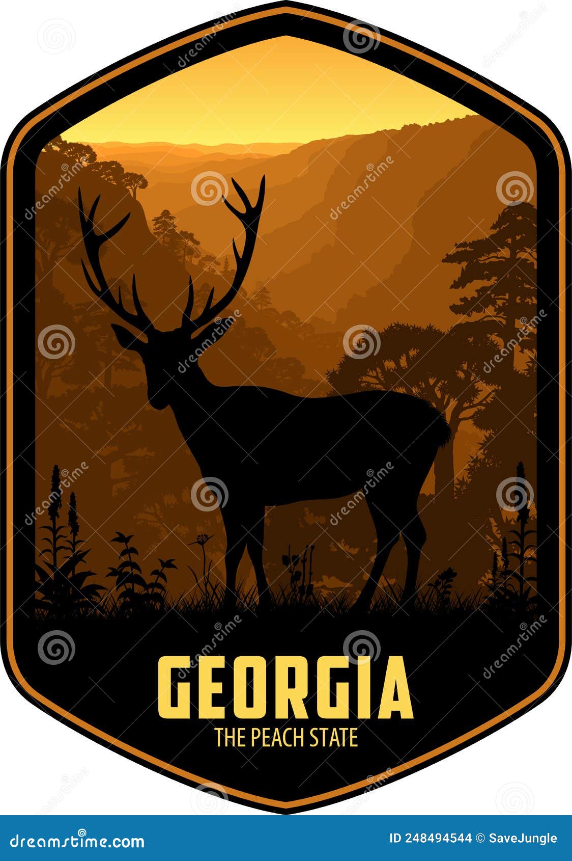Georgia Vector Label with White-tailed Deer Stock Vector - Illustration ...