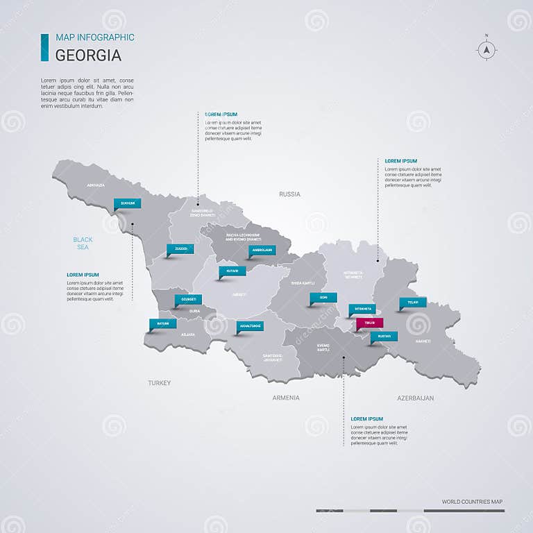 Georgia Vector Map with Infographic Elements, Pointer Marks Stock ...