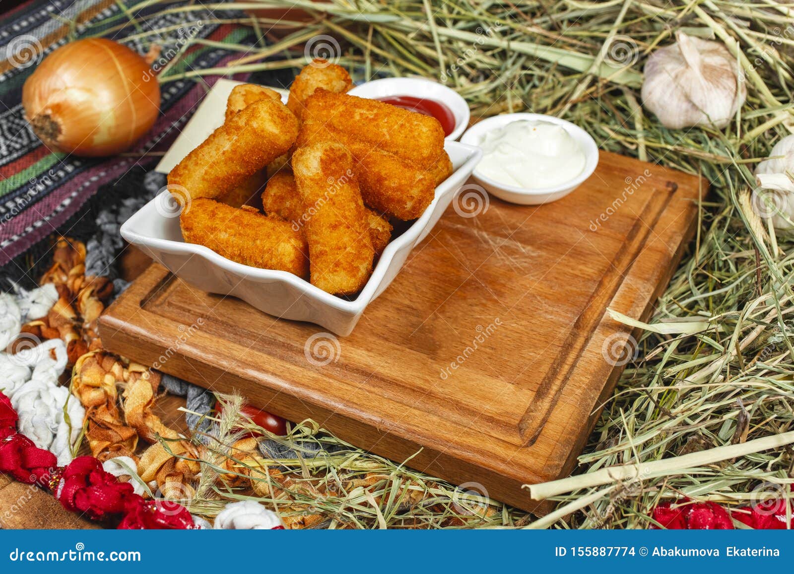 Georgian Appetizer - Cheese Sticks, Deep-fried in a Thin Plate. Stock ...
