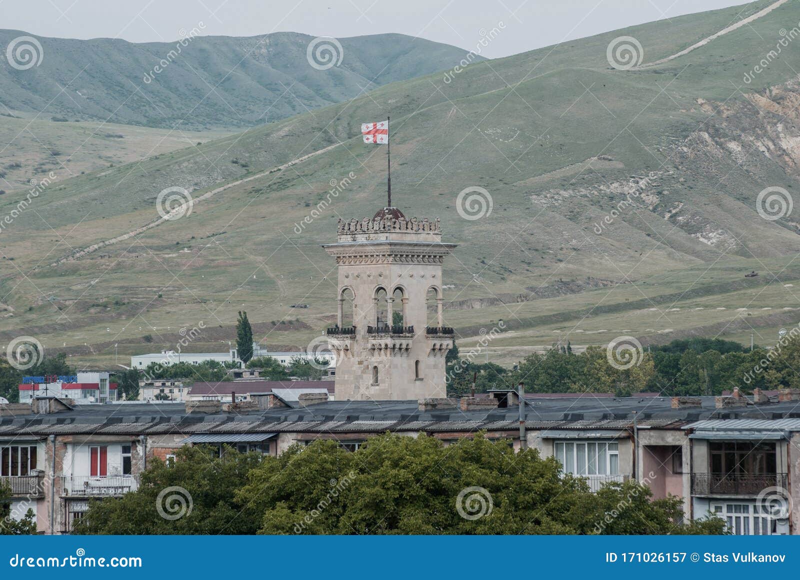 Georgian Flag on the Background of Mountains Stock Image - Image of ...
