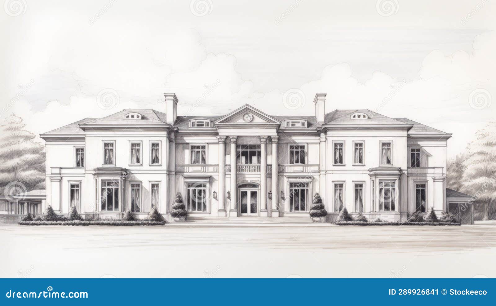 Georgian Luxury Villa: Pencil Drawing of Classical Elegance Stock Image ...