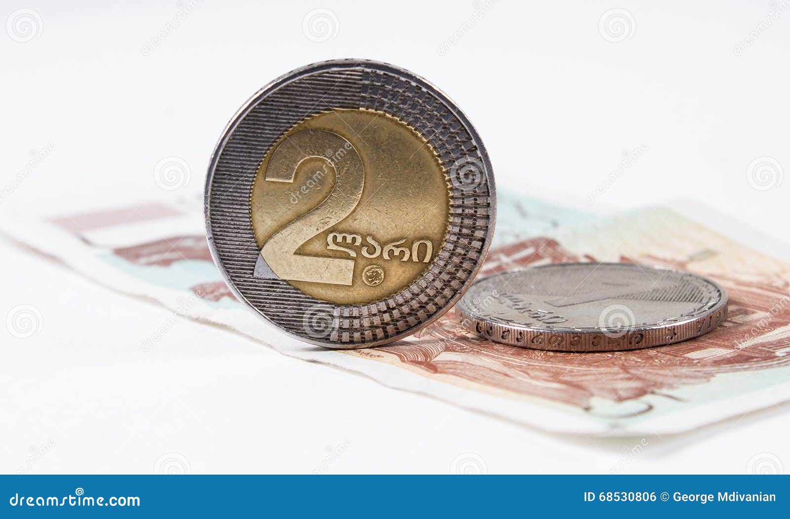Georgian Money Lari on the White Stock Photo - Image of commerce, macro ...