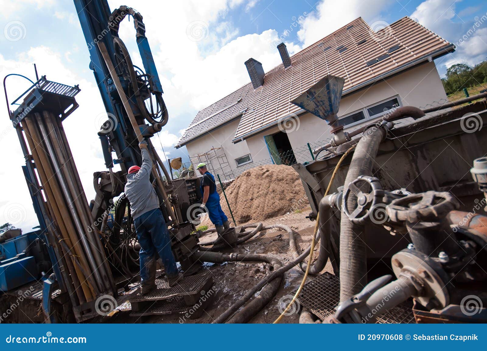 Geothermal Drilling for House Stock Photo - Image of industry, blue ...