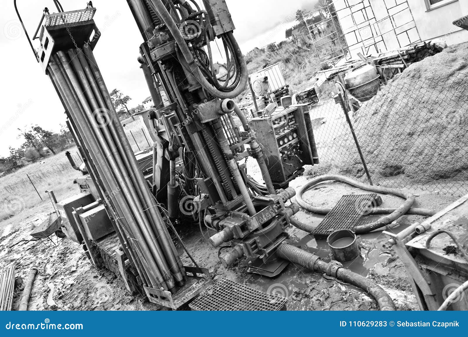 Geothermal Drilling Machine Black and White Stock Image - Image of heat ...