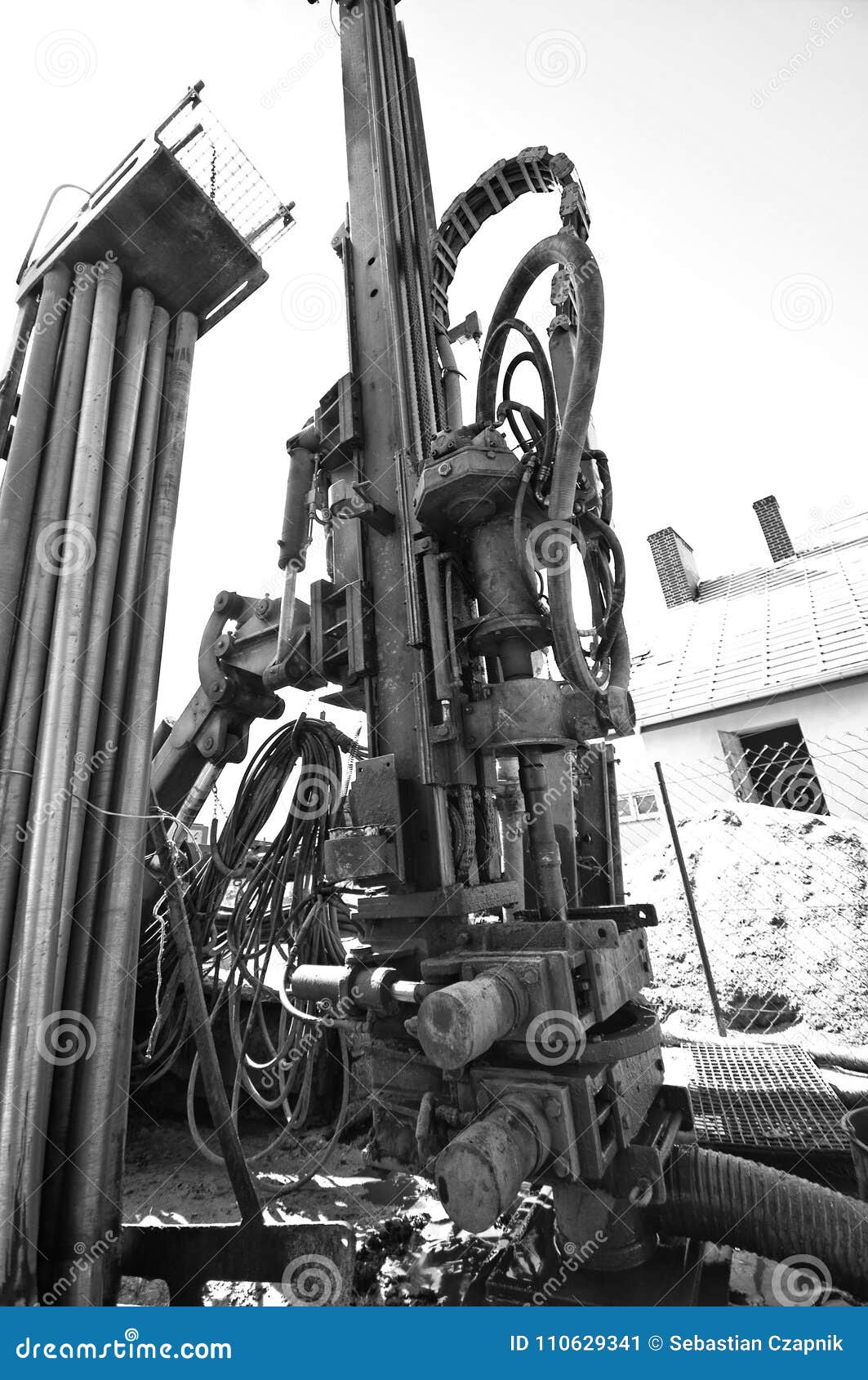Geothermal Drilling Machine Black and White Stock Image - Image of ...
