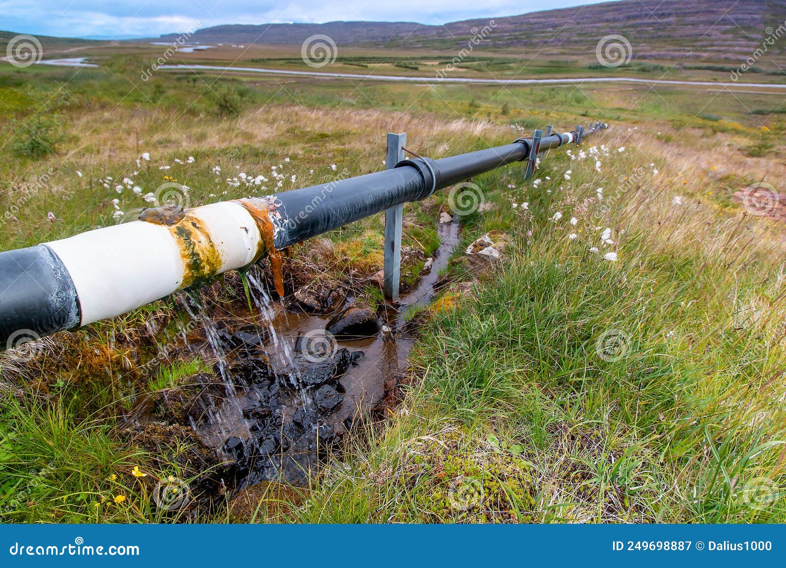 Geothermal Hot Water Pipe in Iceland - Hot Water Comes from a Ground ...