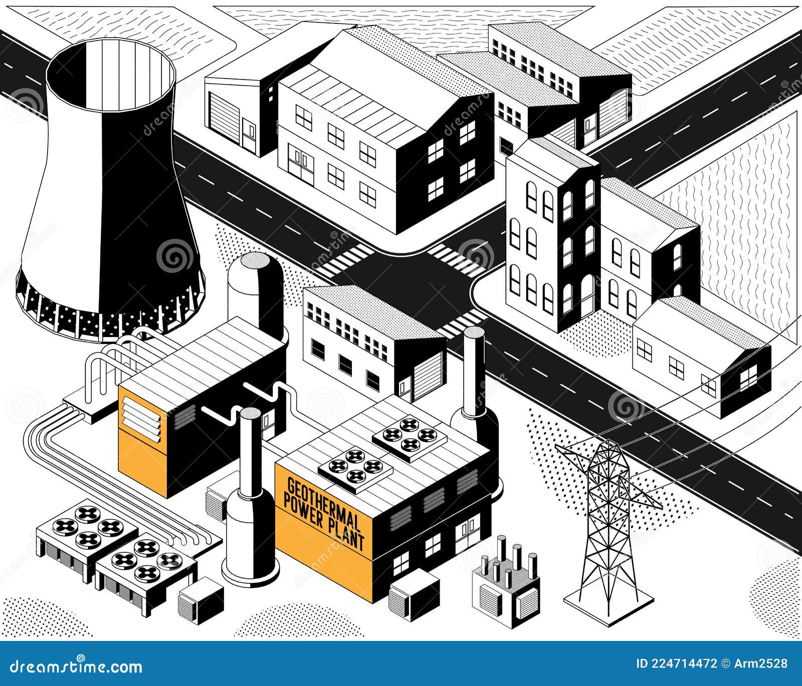 Geothermal Power Plant in Isometric Graphic Stock Vector - Illustration ...