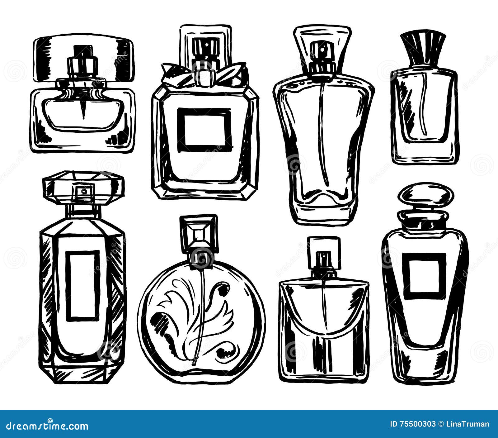 Geplaatste De Flessen Van Het Parfum Vector Vector Illustratie ...