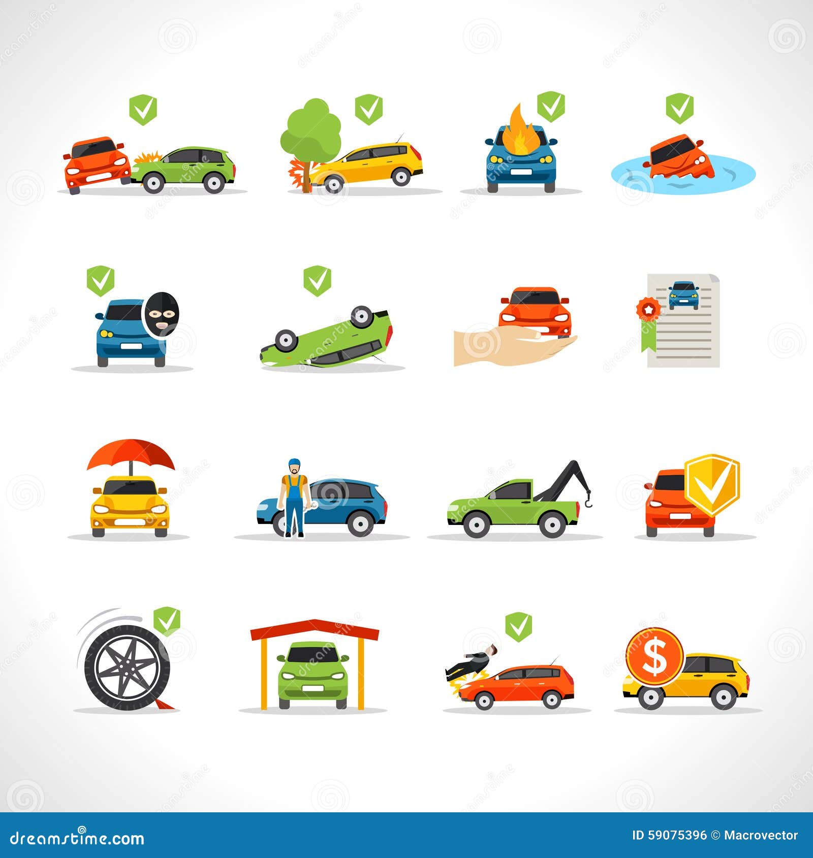 Geplaatste De Pictogrammen Van De Autoverzekering Vector Illustratie ...