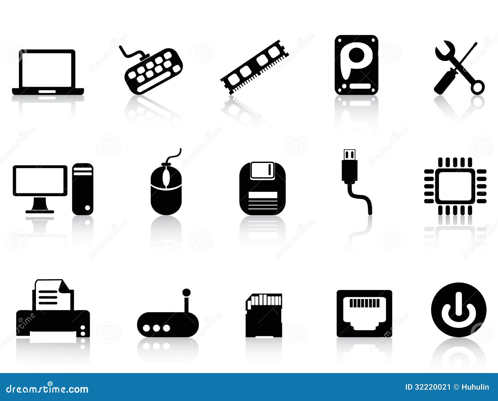 Geplaatste De Pictogrammen Van De Computerhardware Vector Illustratie ...