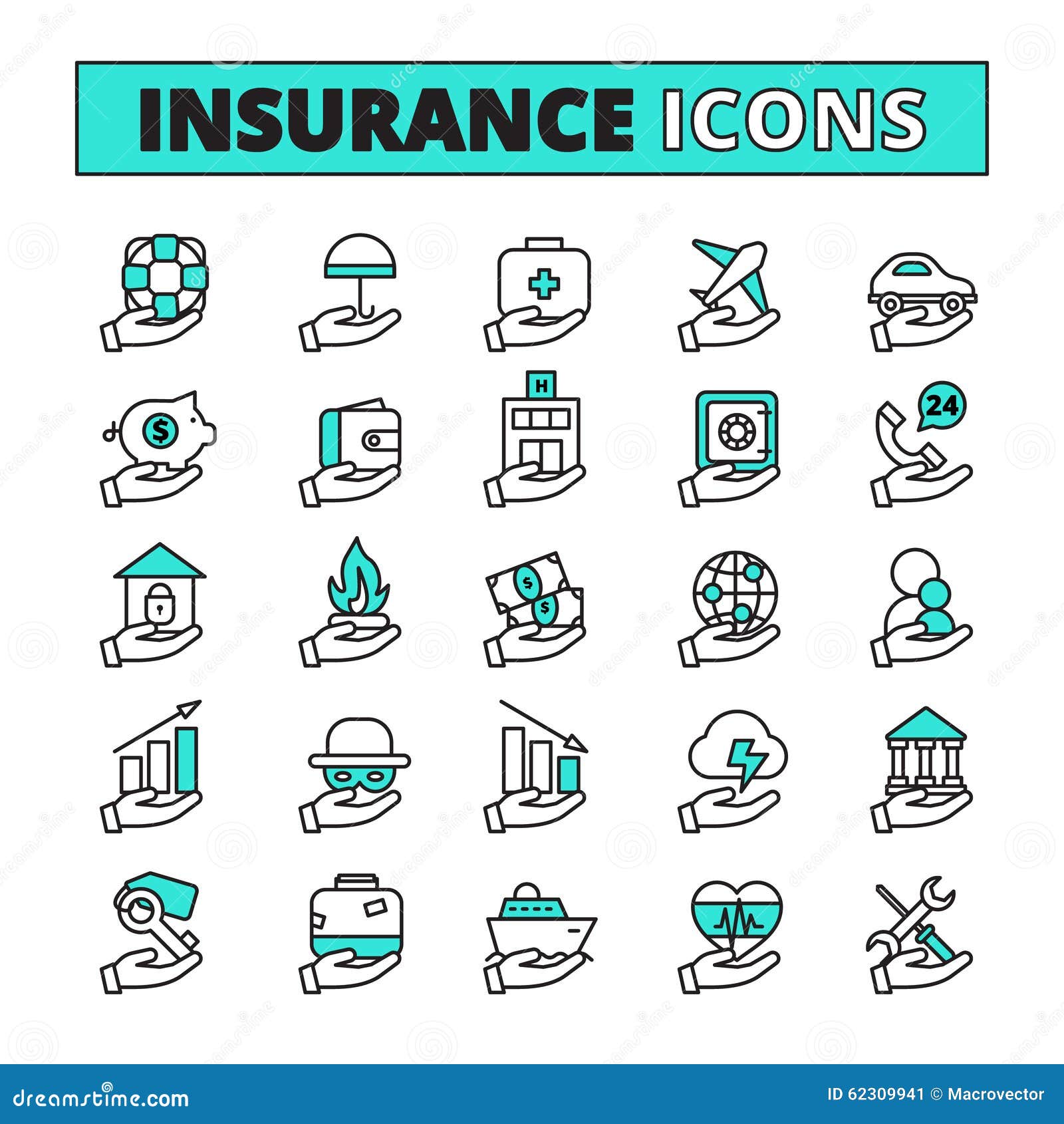 Geplaatste De Pictogrammen Van De Verzekering Vector Illustratie ...