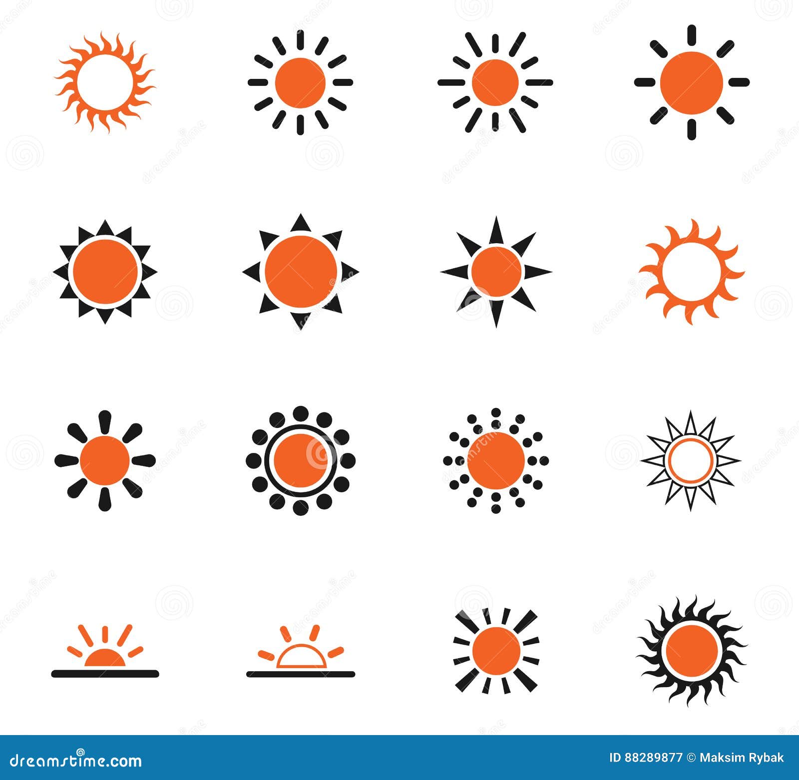 Geplaatste De Pictogrammen Van De Zon Stock Illustratie - Illustration ...