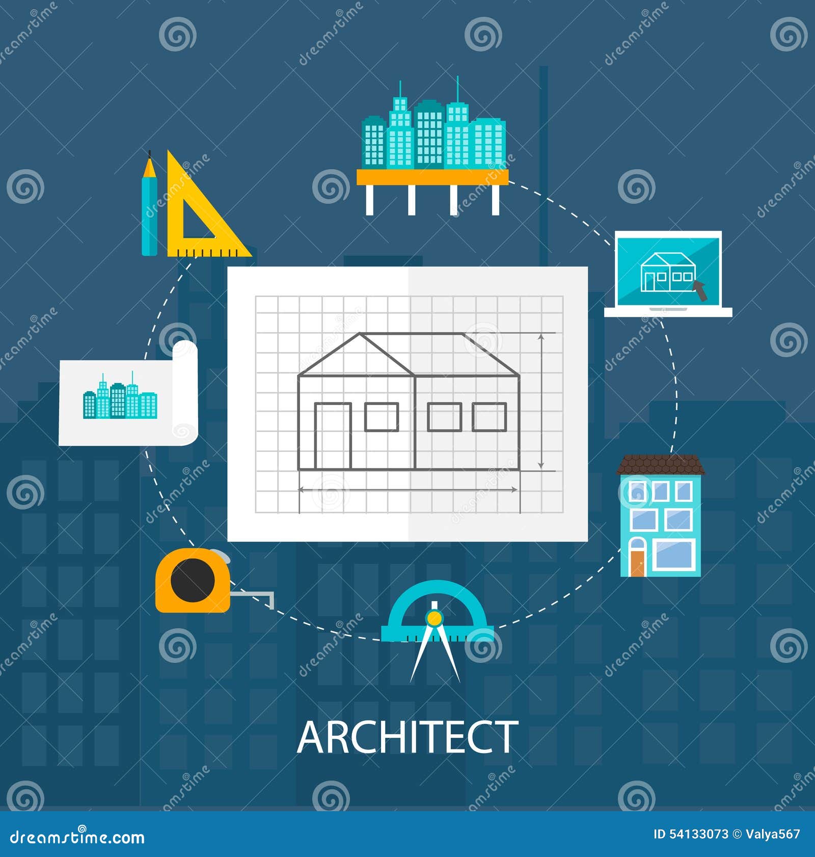 Geplaatste De Pictogrammen Van Het Architectenberoep Vector Illustratie ...