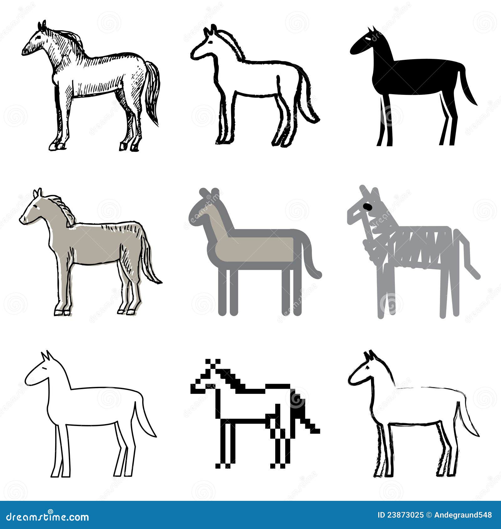 Geplaatste De Pictogrammen Van Het Paard Vector Illustratie ...