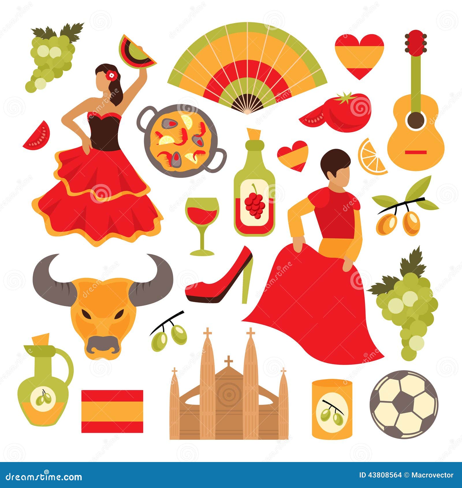 Geplaatste De Pictogrammen Van Spanje Vector Illustratie - Illustration ...