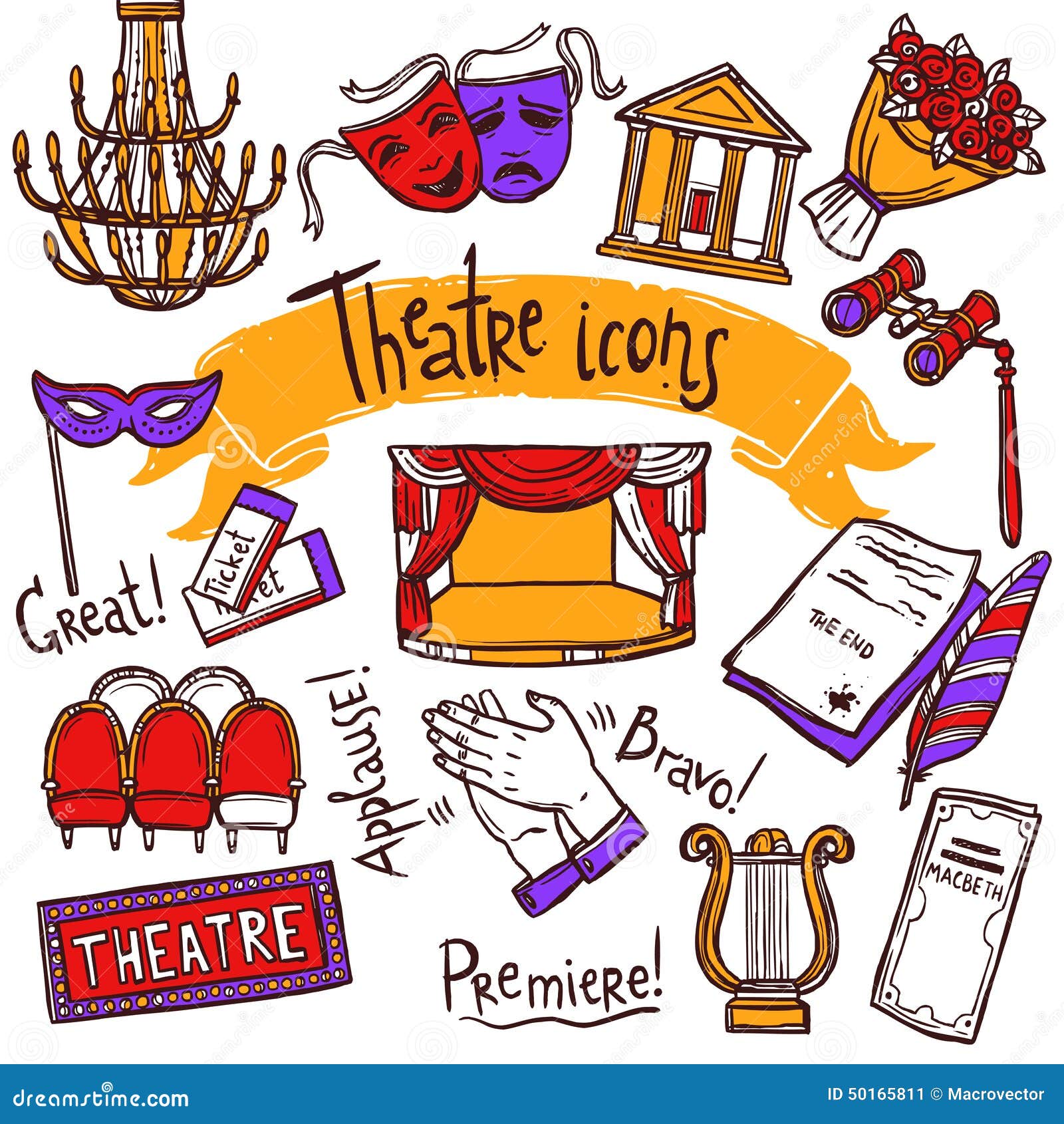 Geplaatste Theaterpictogrammen Vector Illustratie - Illustration of ...