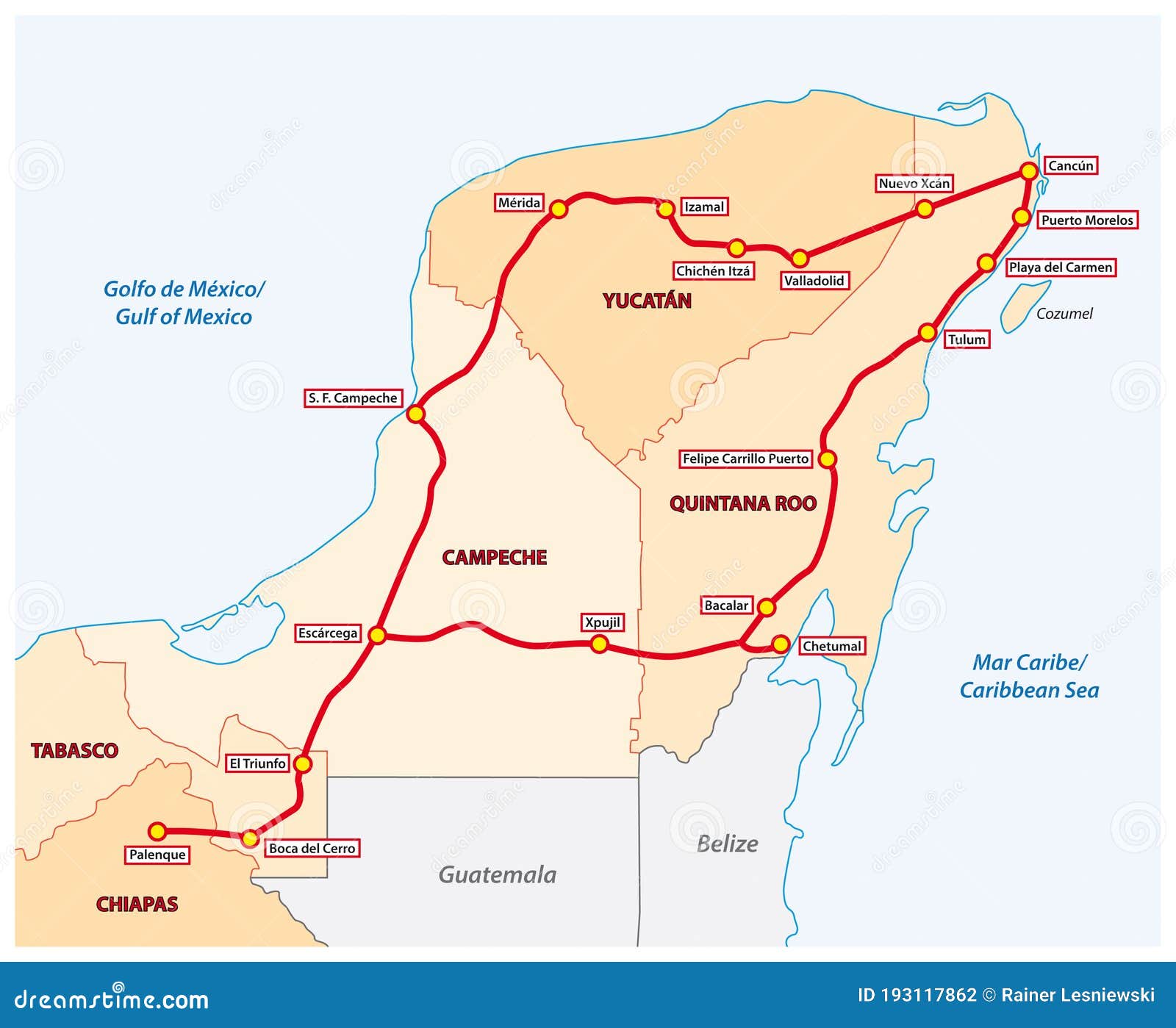 Geplande Route Van De Mayan - Trein in Mexico Vector Illustratie ...