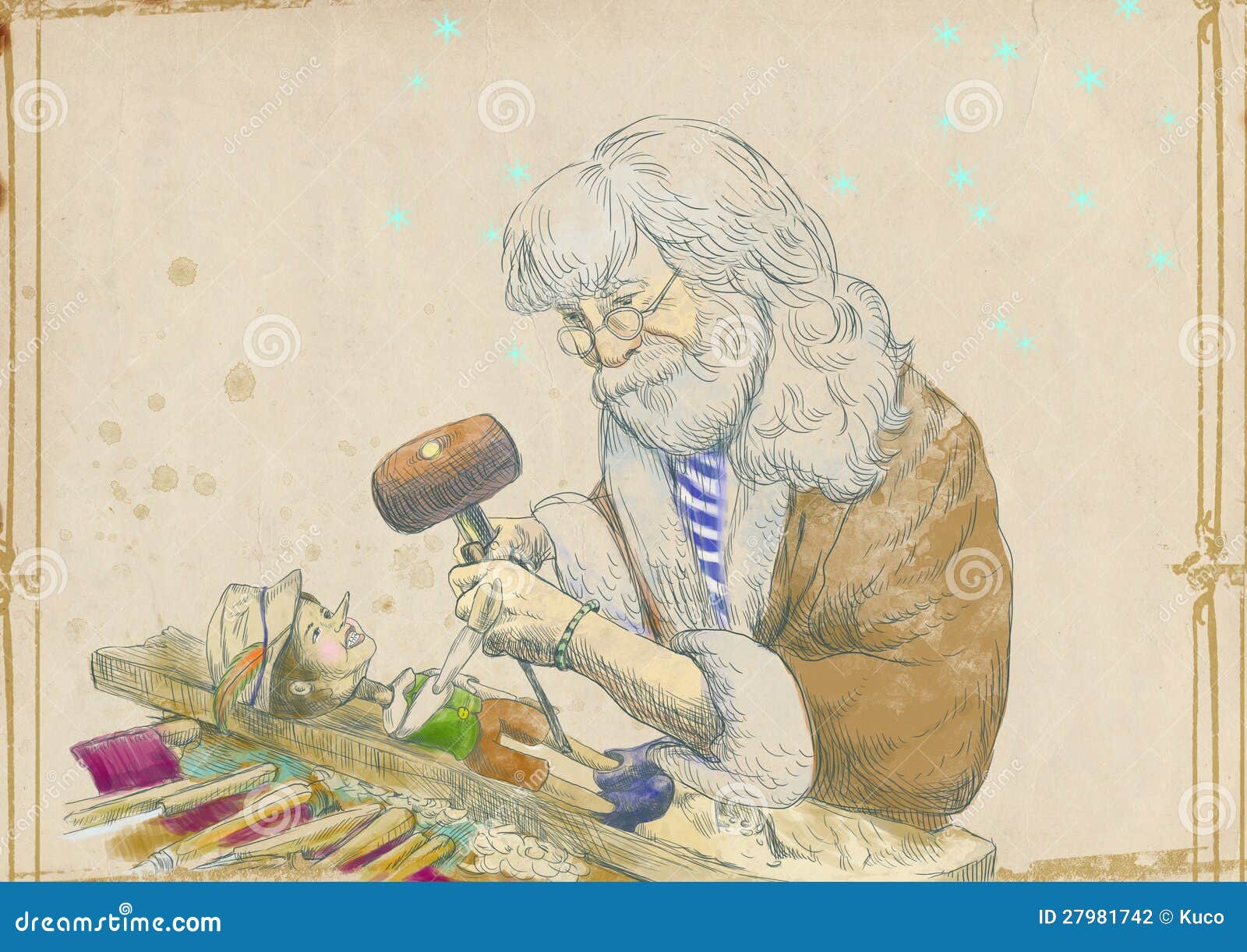 Geppetto making Pinocchio editorial photography. Illustration of ...