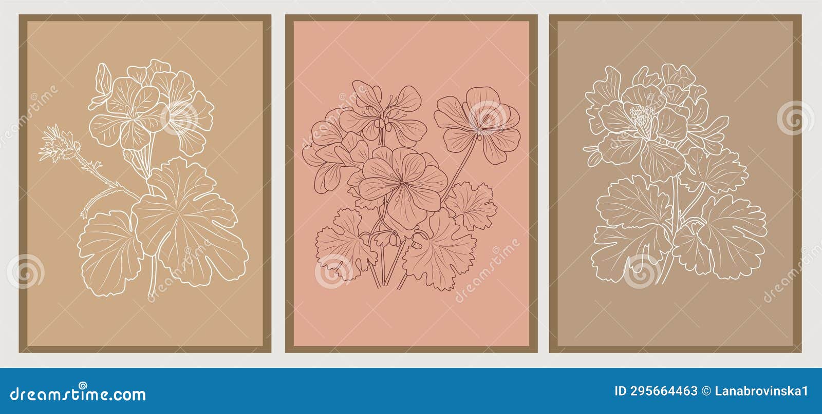 Geranium Flower Line Drawing Print Vector Set. Stock Vector ...