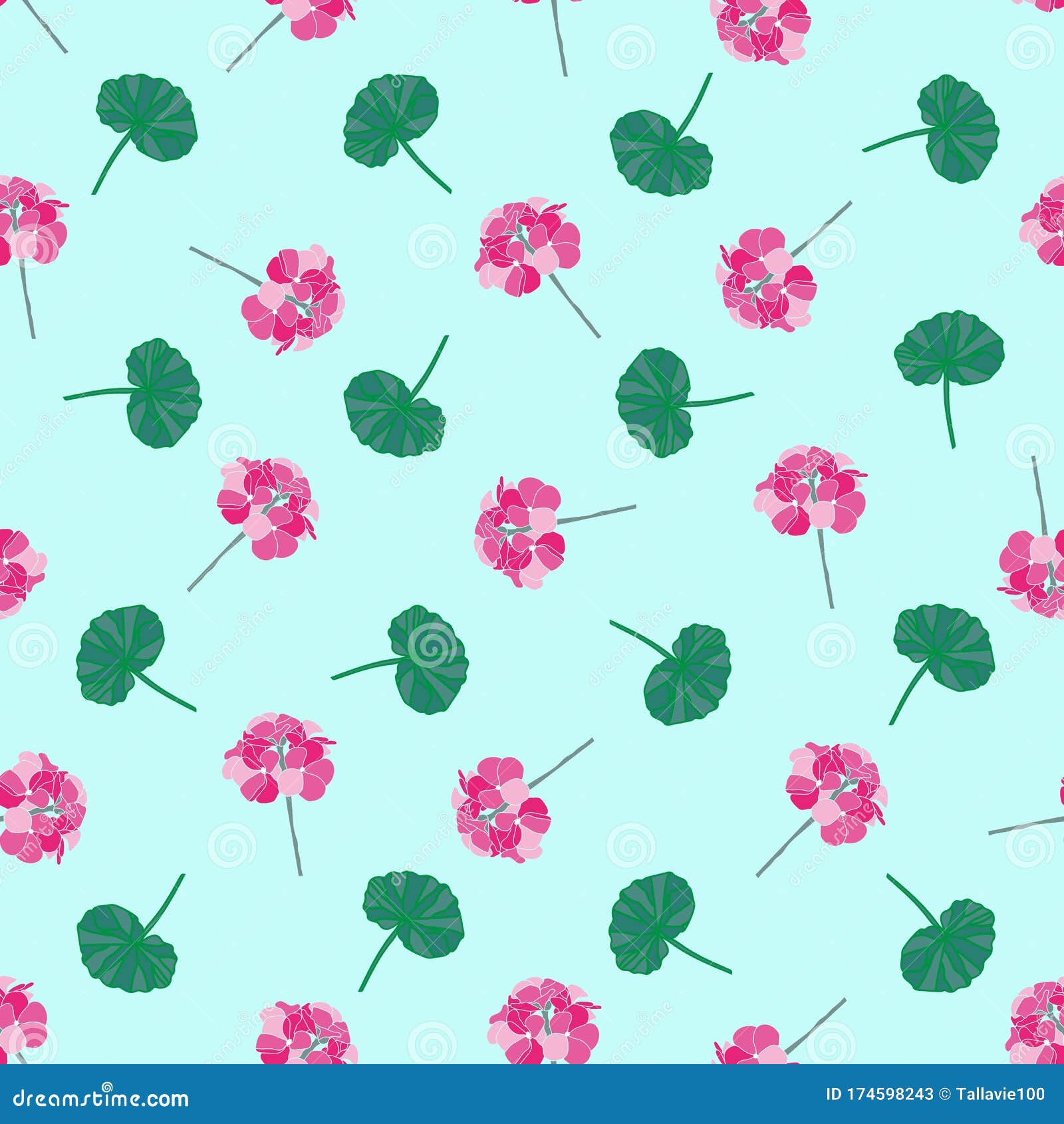 Geranium Leavs-Flowers in Bloom Seamless Repeat Pattern Background in ...