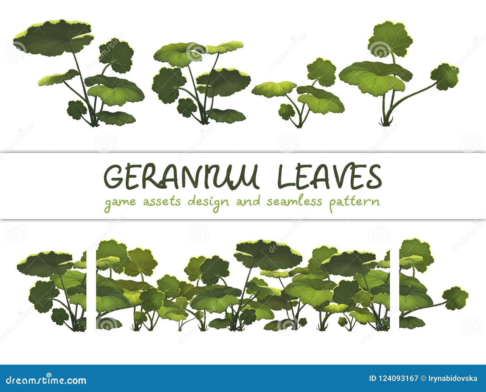 Geranium Leaves, Isolated Elements on White. Game Ssets Design and ...