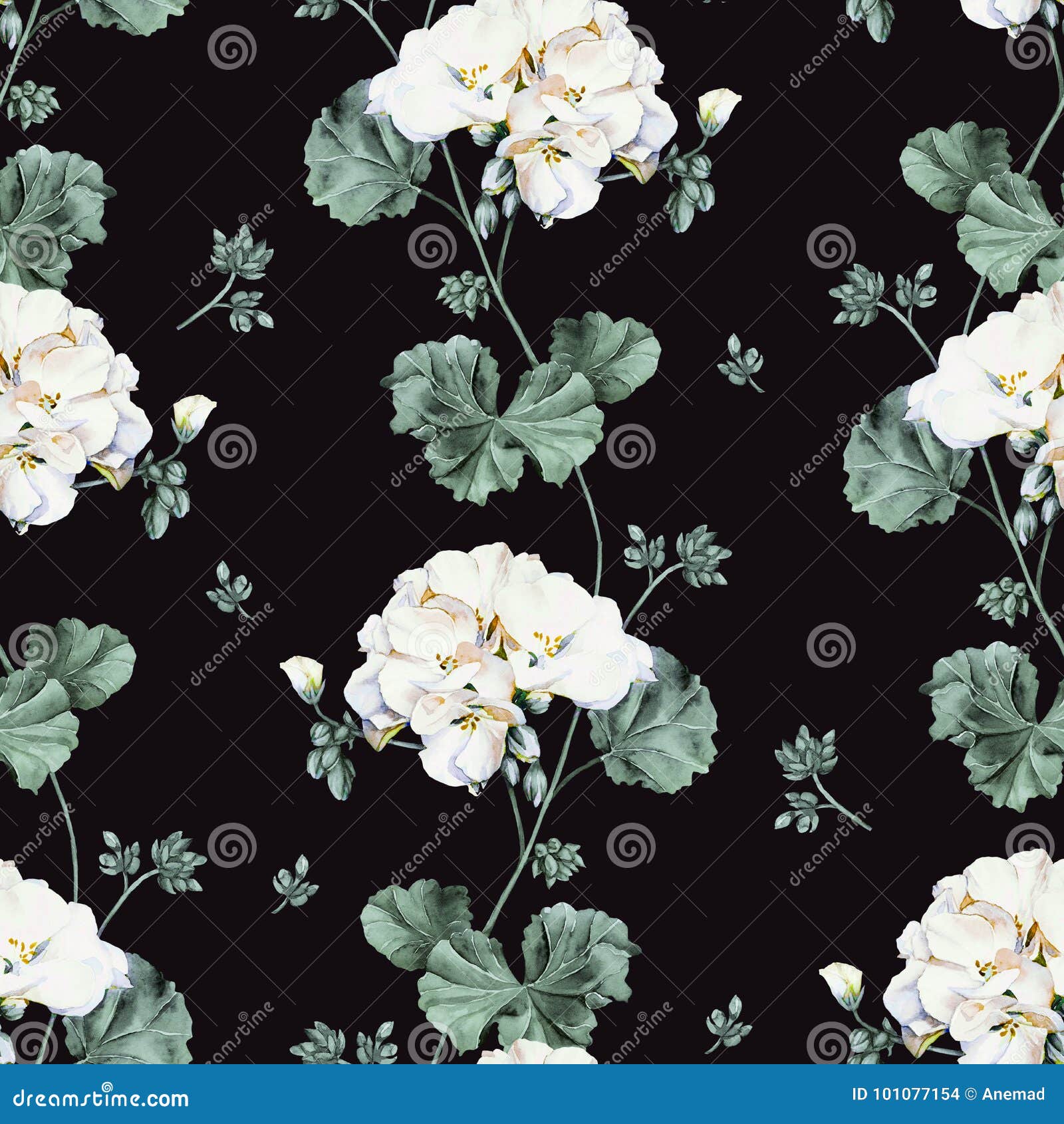 Geranium Watercolor Seamless Pattern Stock Illustration - Illustration ...