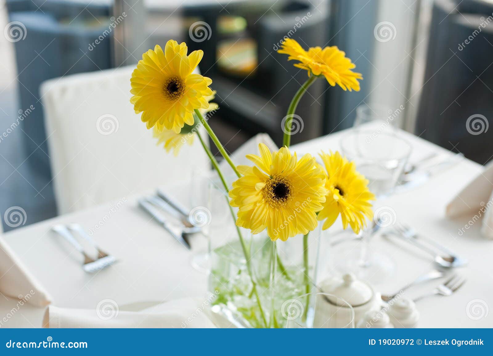 Gerbera Daisy Flowers on the Table Stock Photo - Image of party ...