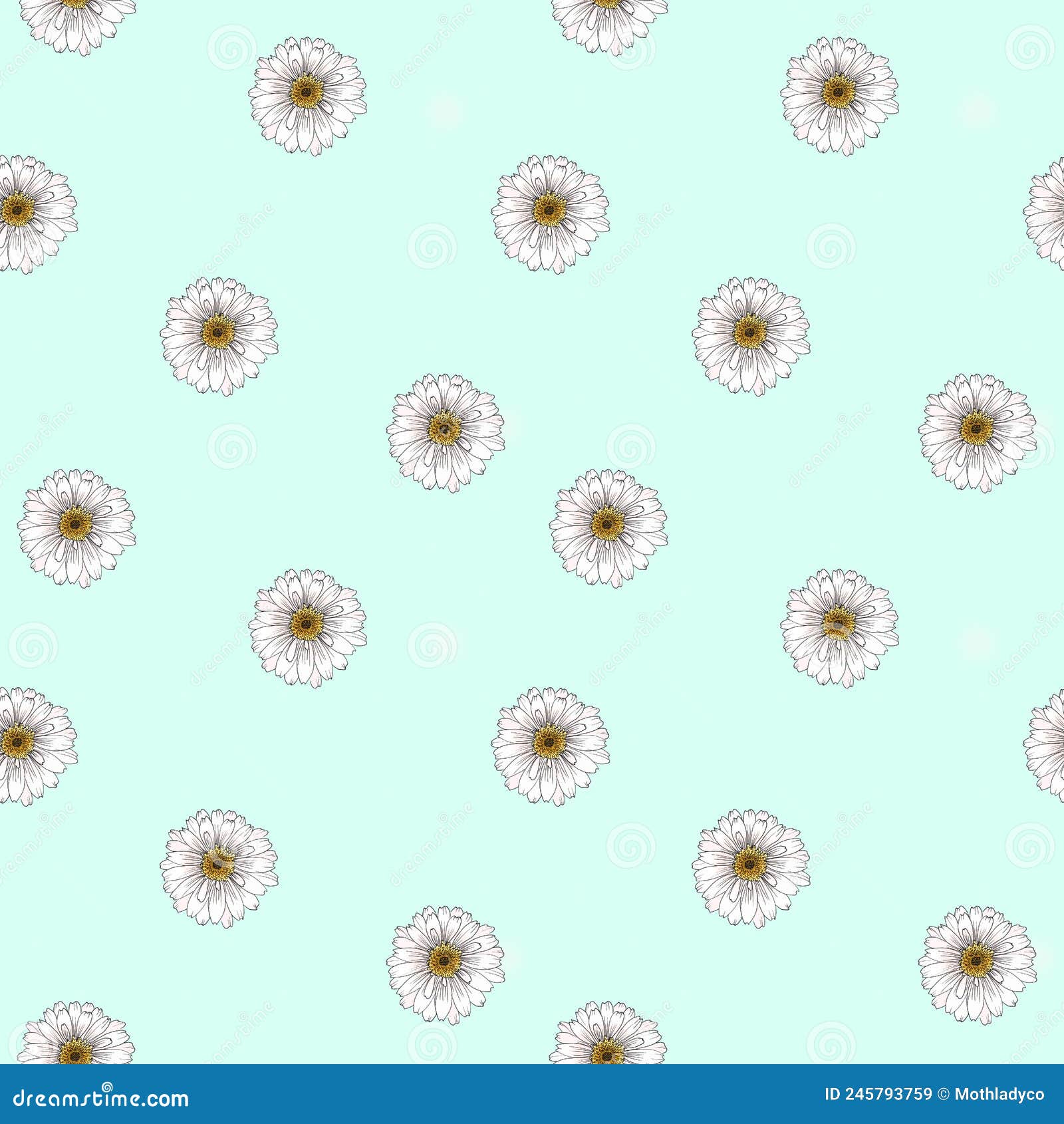 Gerbera Daisy Hand Drawn Seamless Repeat Pattern, Illustrated Daisies ...