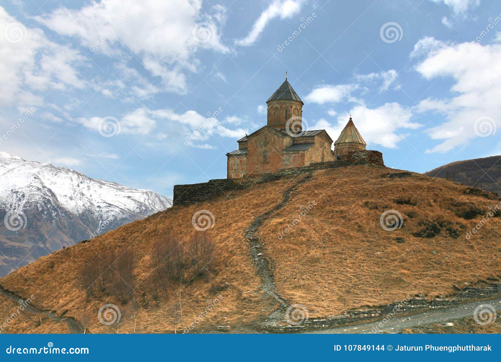 Gergeti Trinity Church At An Elevation Of 2170 Meters, Under Mount ...